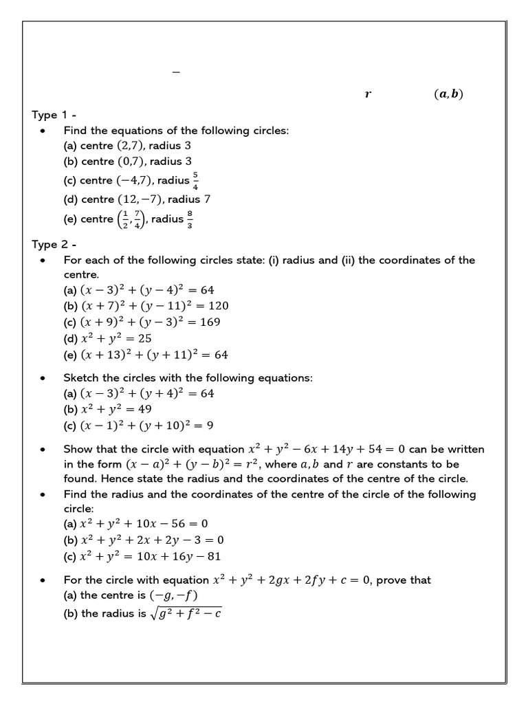 Grade 8 Add. Math Worksheet On Coordinate Geometry of The Circle | PDF