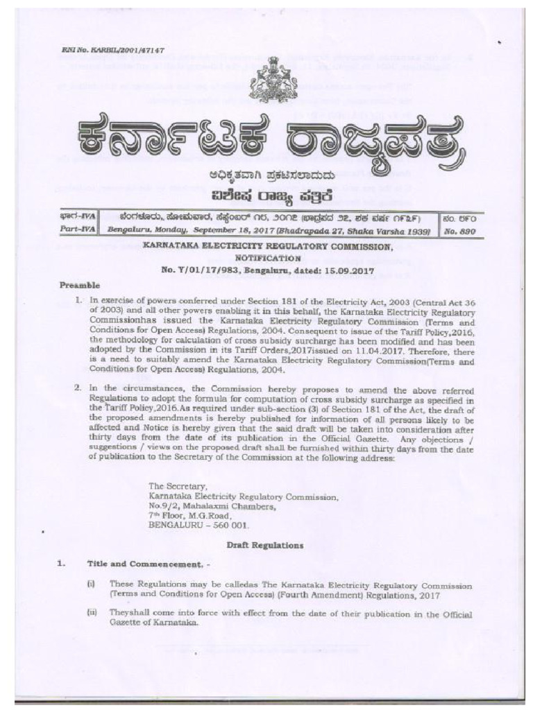 4th Amendment Draft KERC Terms and Conditions For Open Access | PDF