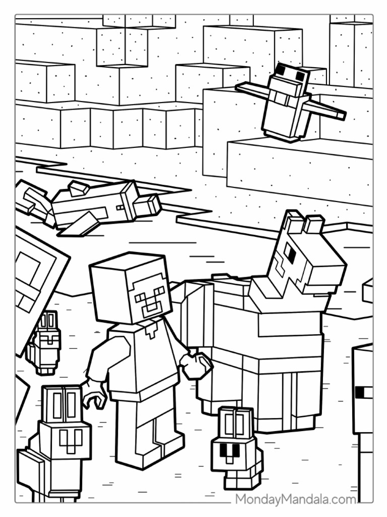 Lego Minecraft With Llama and Rabbits Coloring Page | PDF