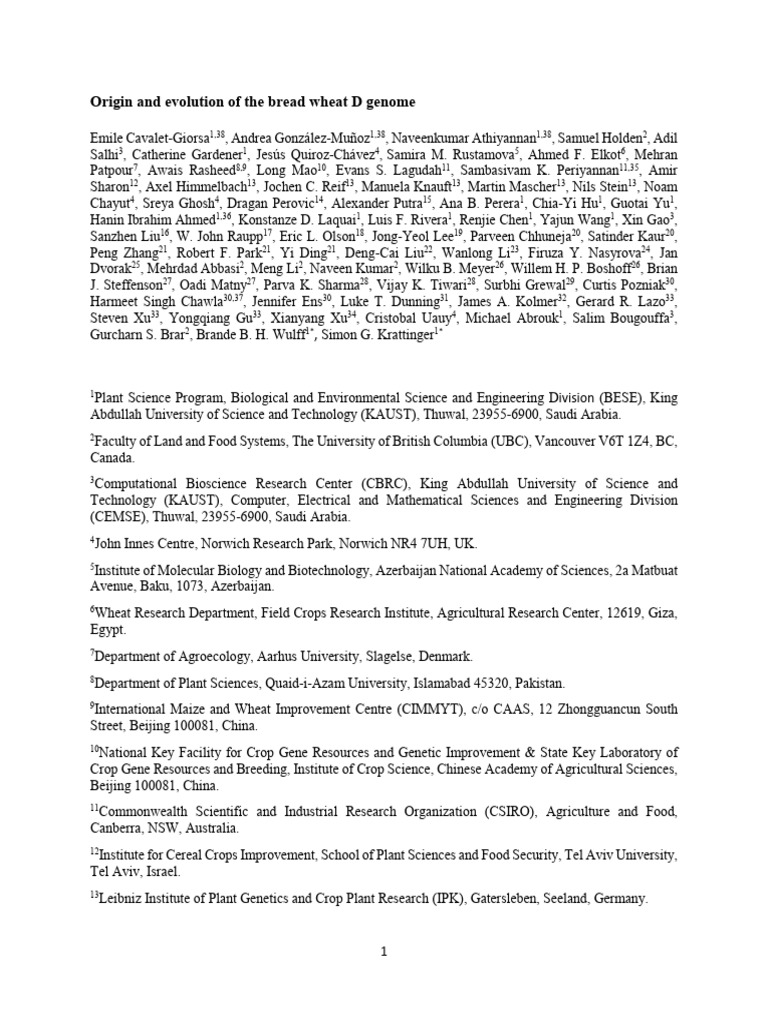 Origin and Evolution of The Bread Wheat D Genome | PDF