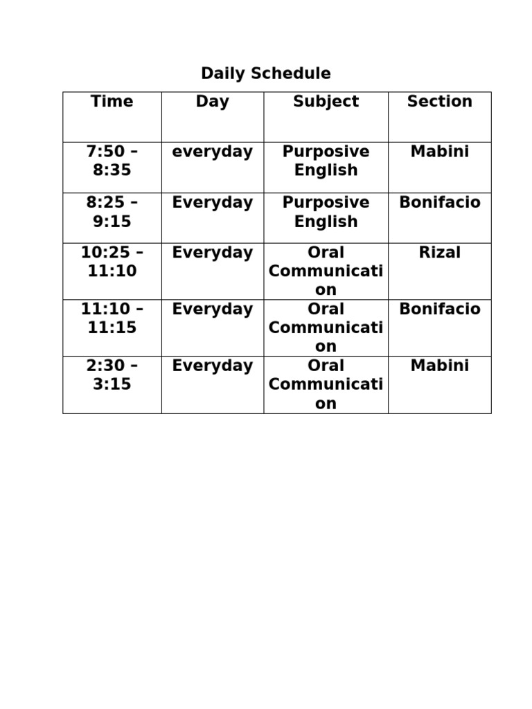 Daily Schedule | PDF