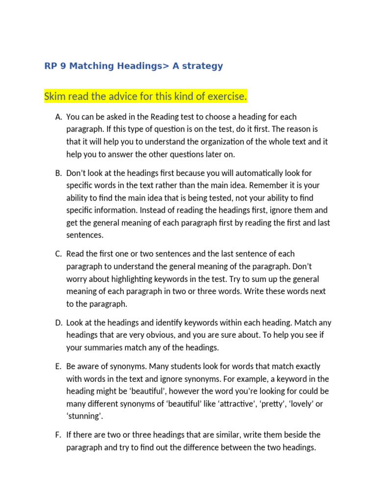 RP Reading Headings Complete | PDF