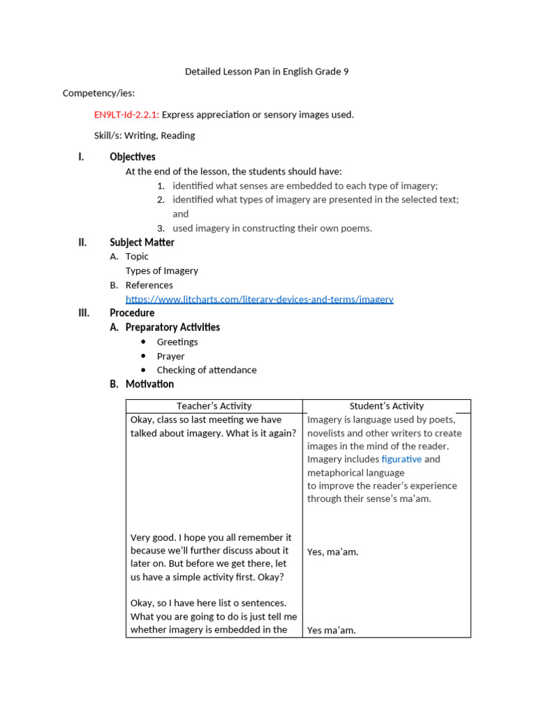 A Detailed Lesson Pan in English 9 | PDF