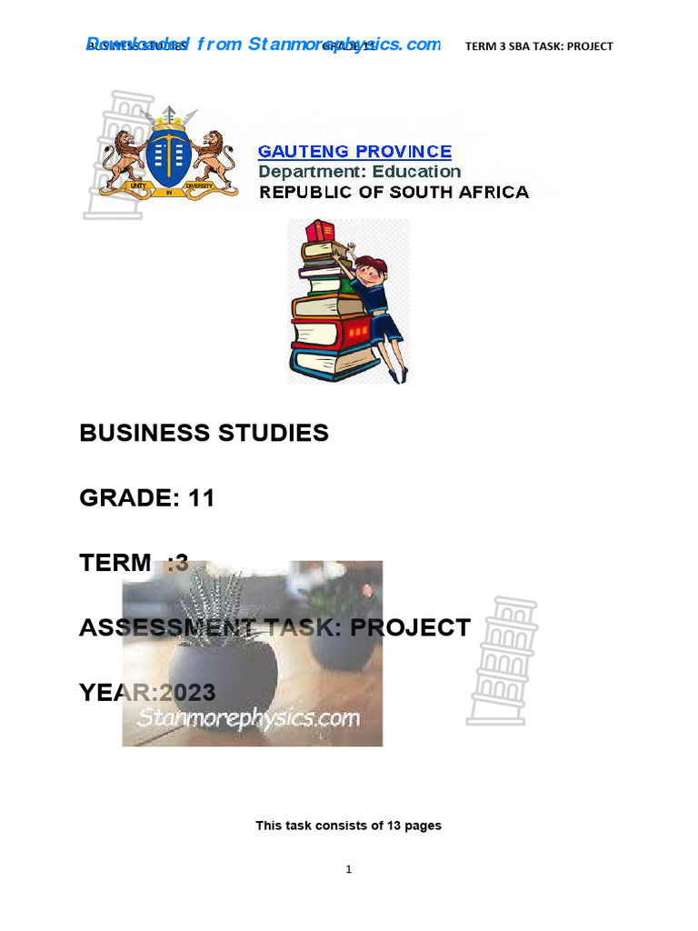 GP Business Studies Grade 11 Project 2023 TERM 3 QP and Memo | PDF