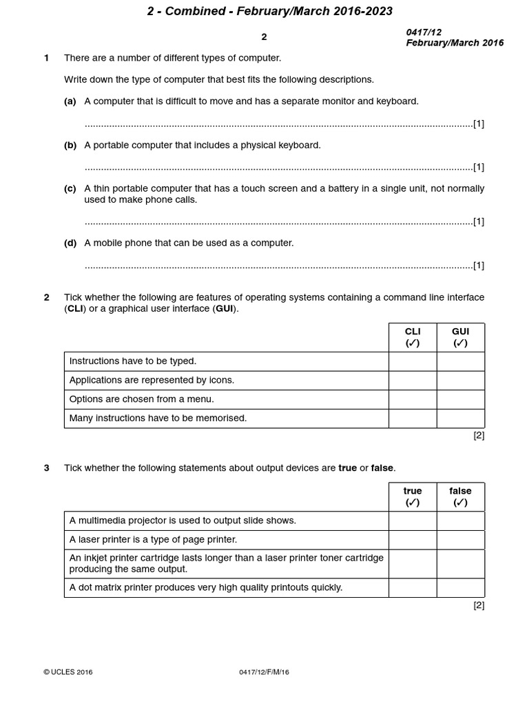 2 - Combined - March 2016-2023 ICT Past Papers | PDF