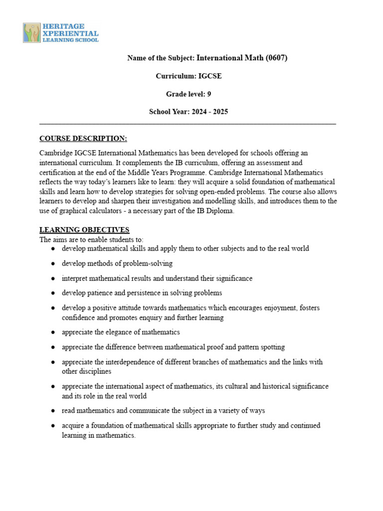 Course Outline International Math | PDF | Circle | Teaching Methods ...