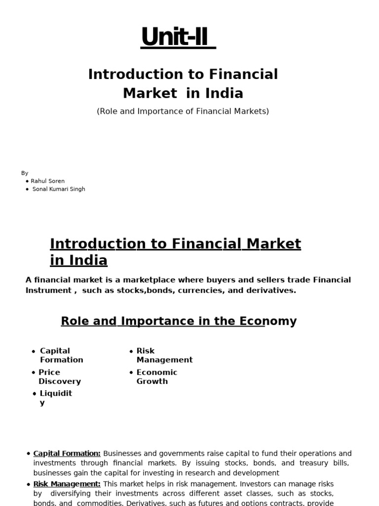 Introduction To Financial Market in India (Role and Importance of ...