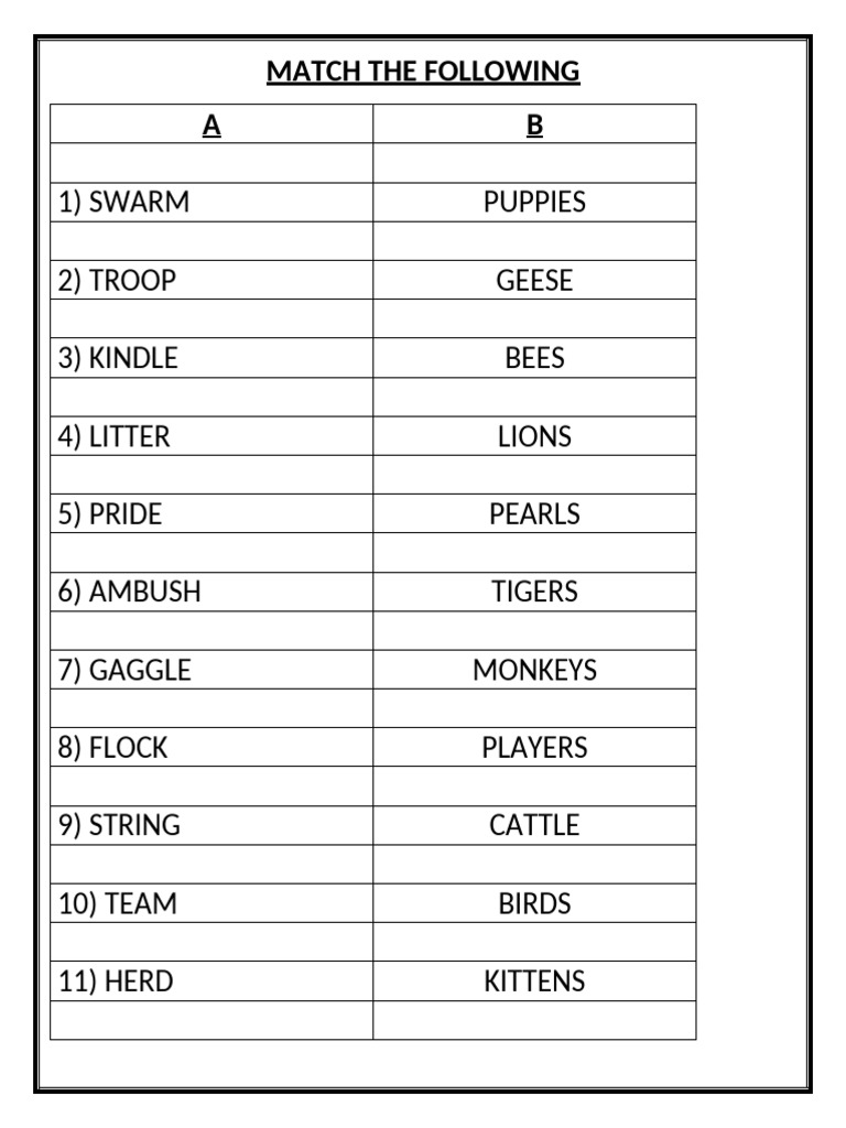 Collective Noun Match and Fill in The Blanks | PDF