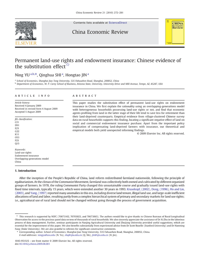 Permanent Land-Use Rights and Endowment Insurance | PDF
