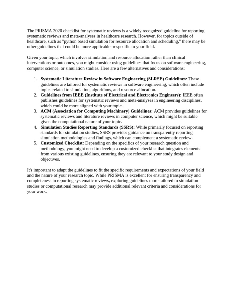 The PRISMA 2020 Checklist For Systematic Reviews Is A Widely Recognized ...