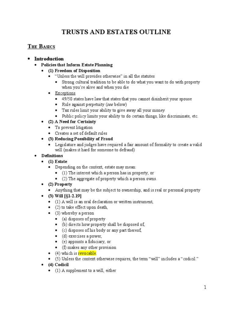 Best Trusts and Estates Outline | PDF | Will And Testament | Intestacy
