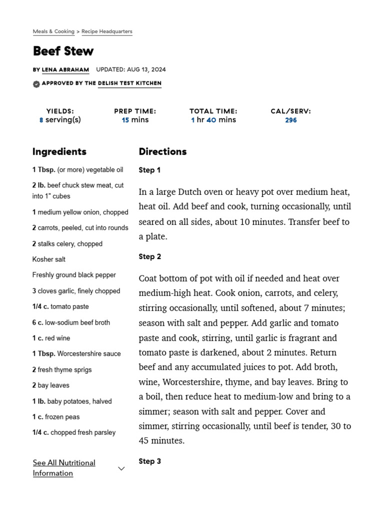 Best Beef Stew Recipe - How To Make Beef Stew | PDF