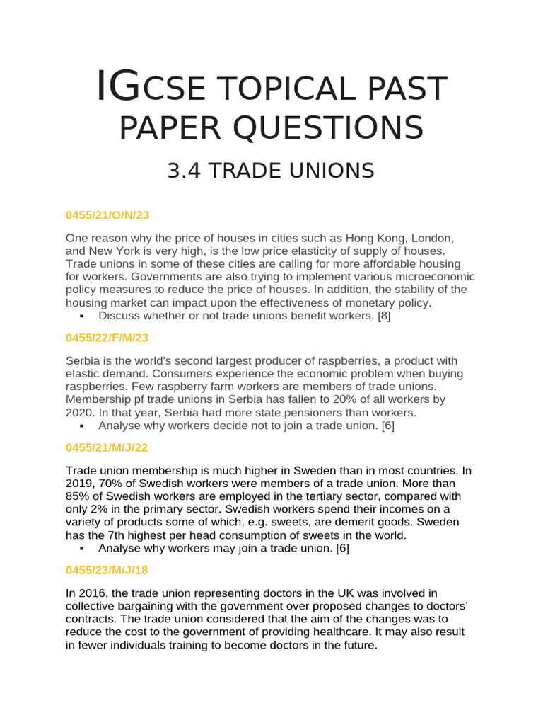 IGCSE Trade Union | PDF