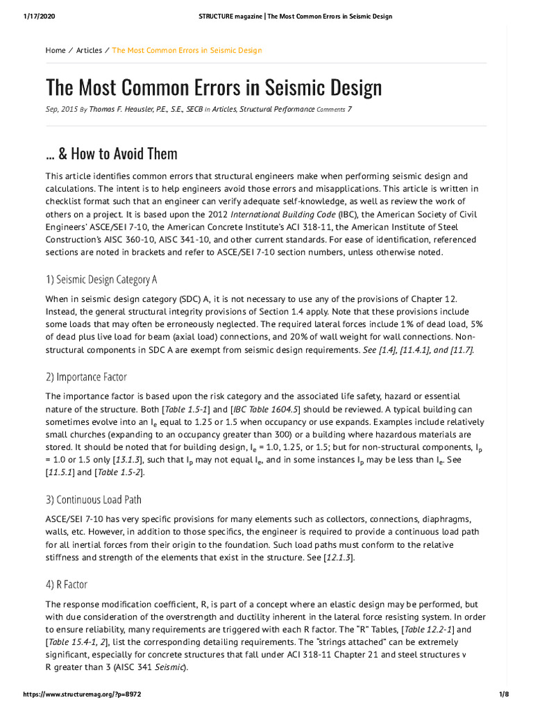 STRUCTURE magazine _ The Most Common Errors in Seismic Design | PDF