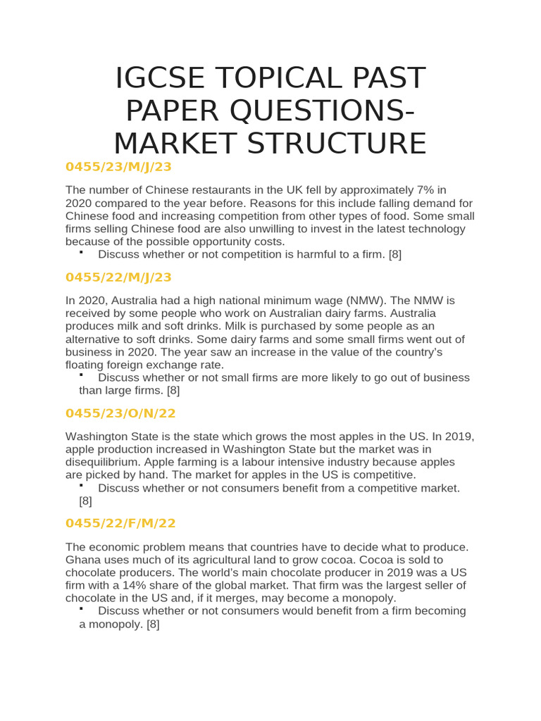 IGCSE Market Structure | PDF