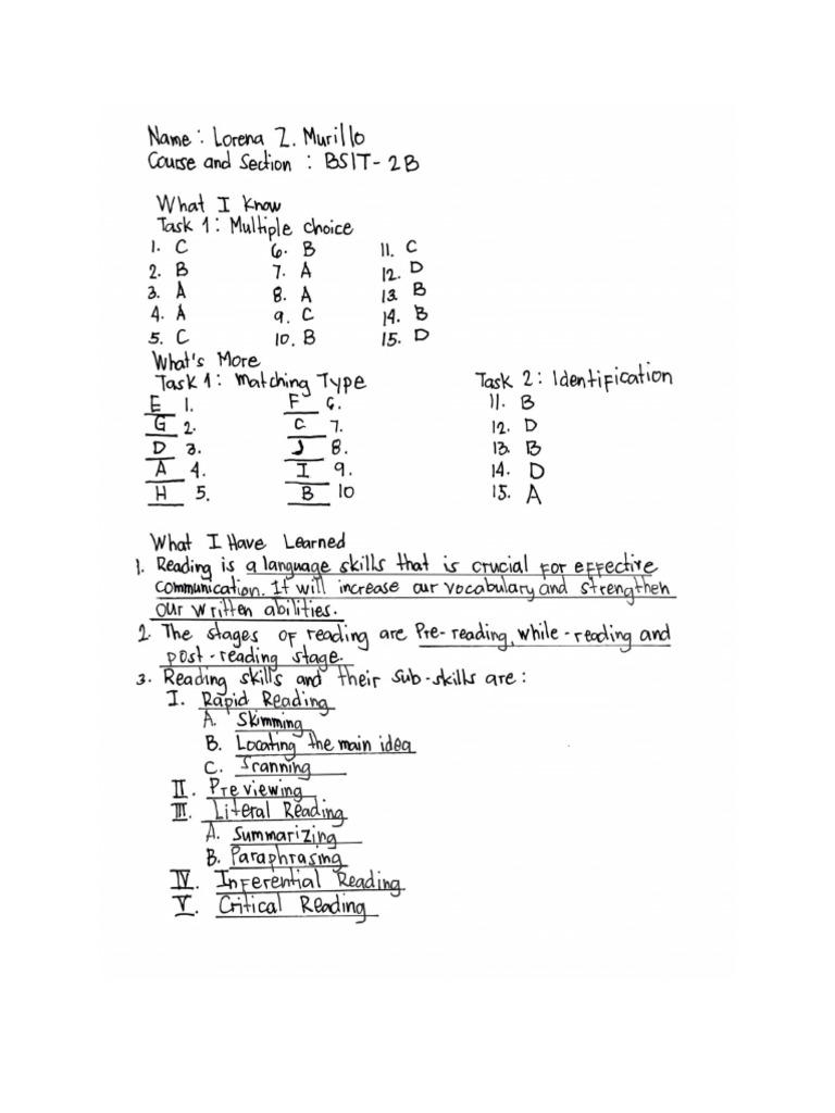 Class Work #1 For SGF 009 Reading and Writing Skills | PDF