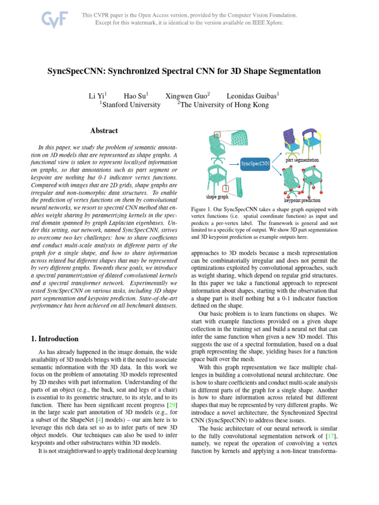 Yi SyncSpecCNN Synchronized Spectral CVPR 2017 Paper | PDF