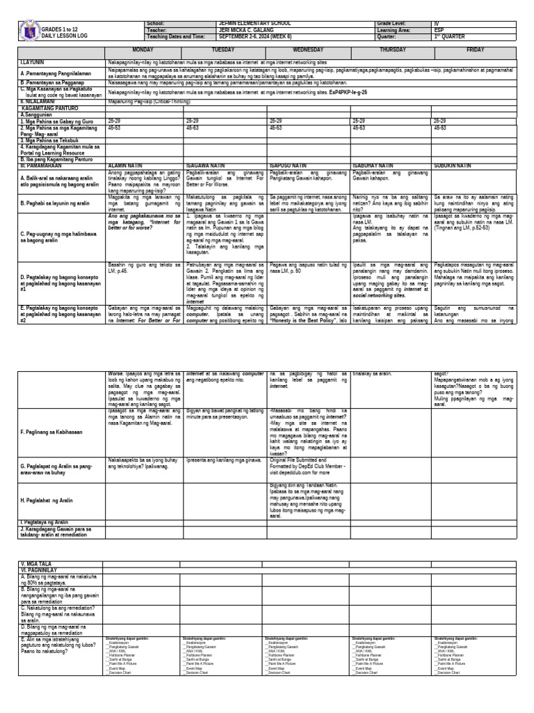 DLL - Esp 4 - Q1 - W6 | PDF