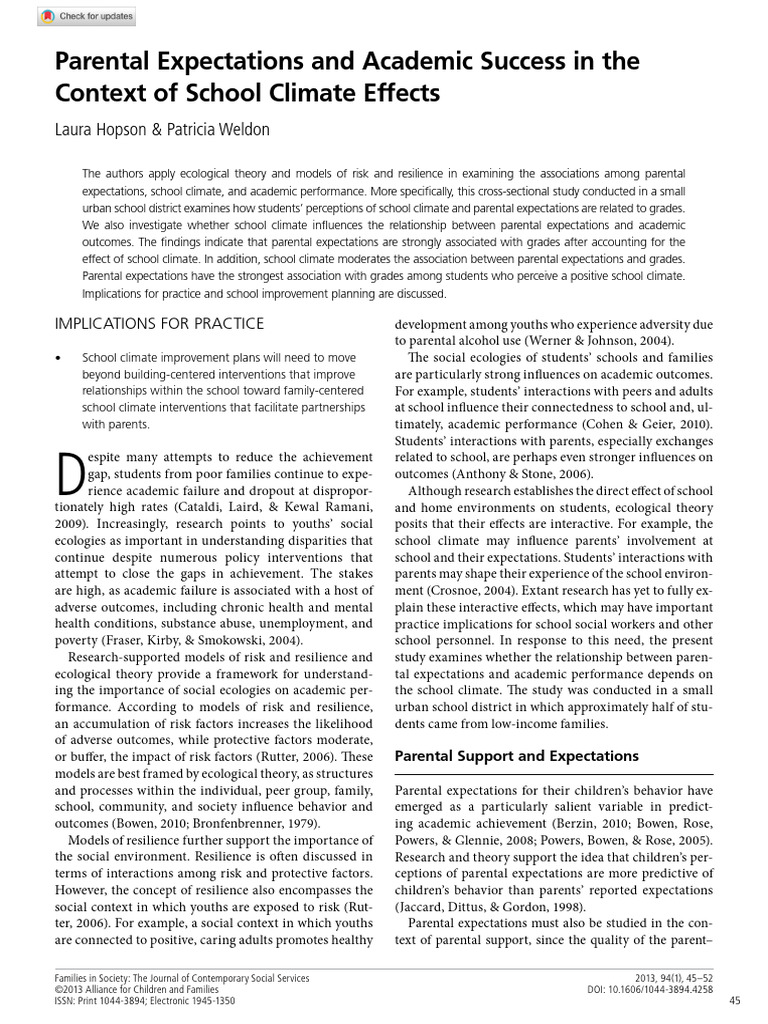 Parental Expectations And Academic Success In The Context Of Scholl