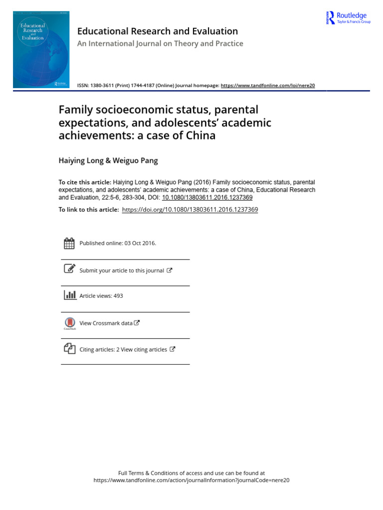 Family Socioeconomic Status Parental Expectations and Adolescents ...