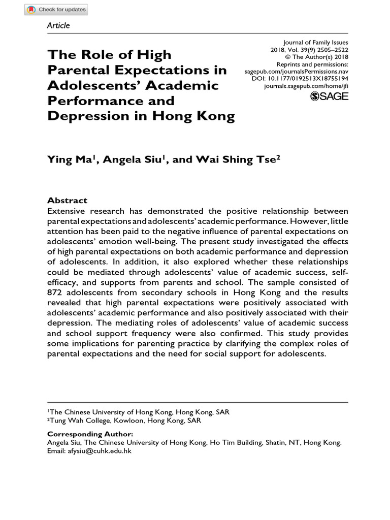 The Role of High Parental Expectations in Adolescents' Academic ...