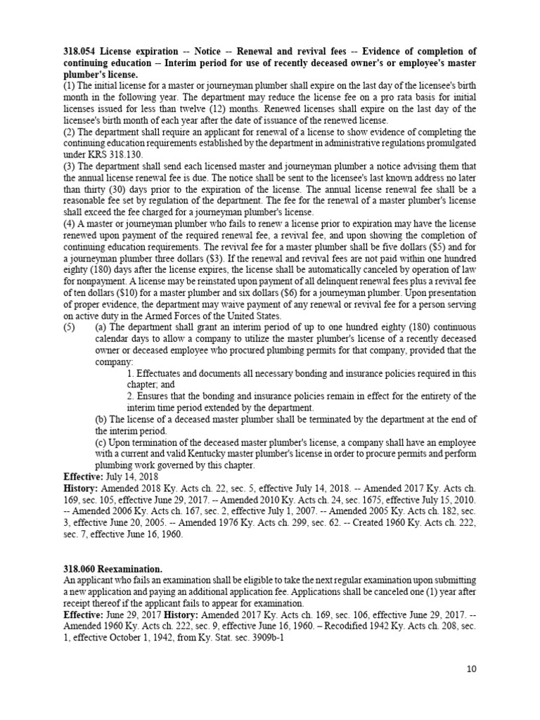 2020 - Kentucky Plumbing Law Regulations and Code Book 10 | PDF