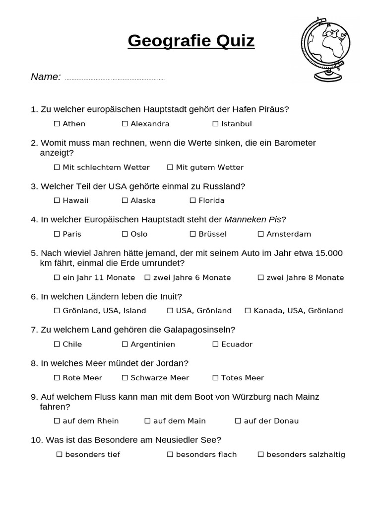 Geografie Quiz | PDF