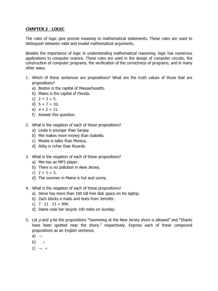 Chapter 2 Logic - Question | PDF