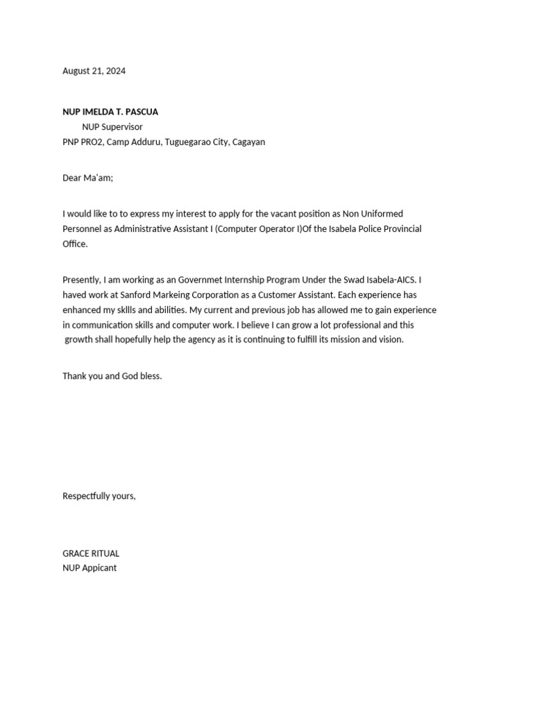 Grace Ritual Application Letter | PDF