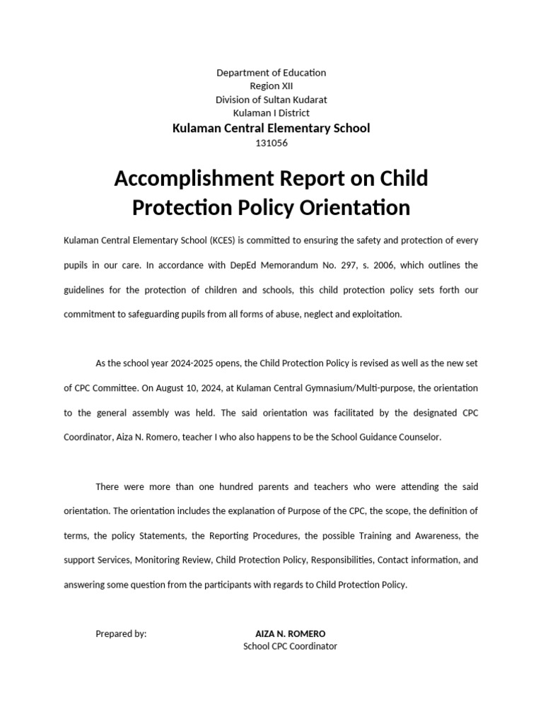 Accomplishment Report CPC Aiza Romero | PDF