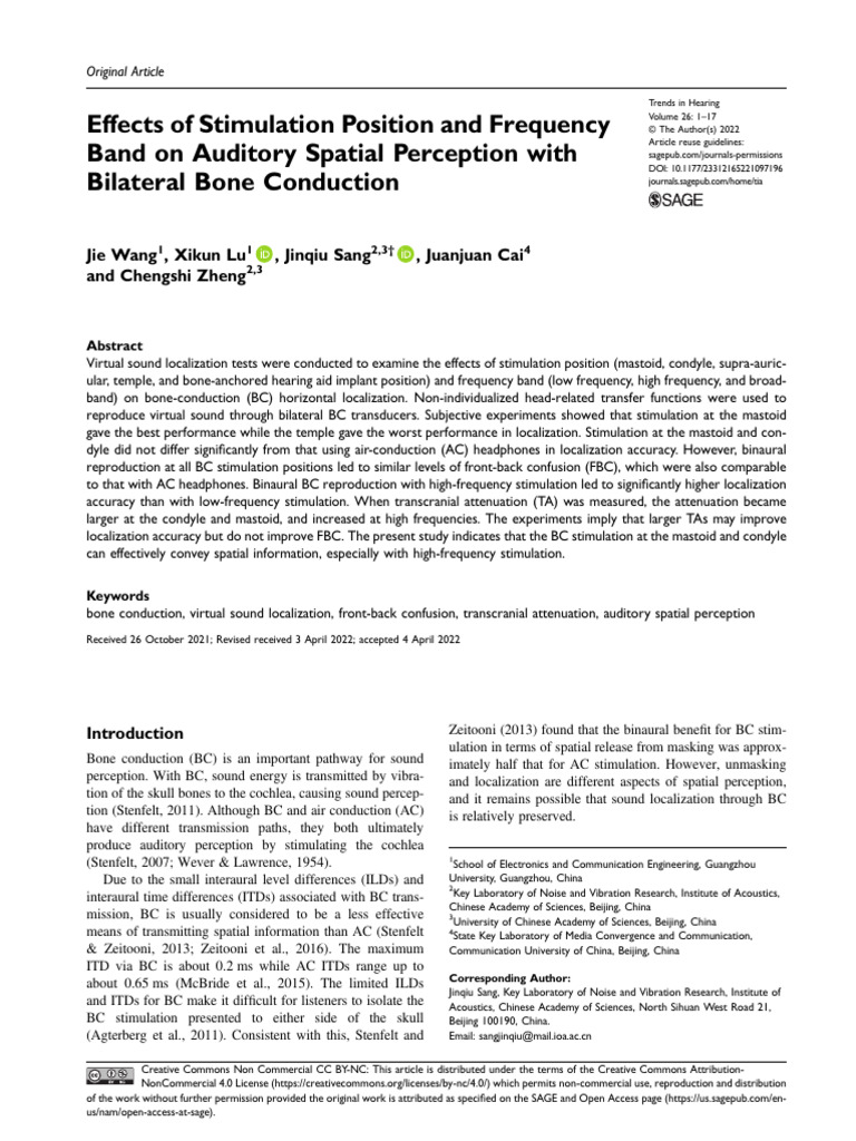 Effects of Stimulation Position and Frequency Band On Auditory Spatial Perception With Bilateral ...