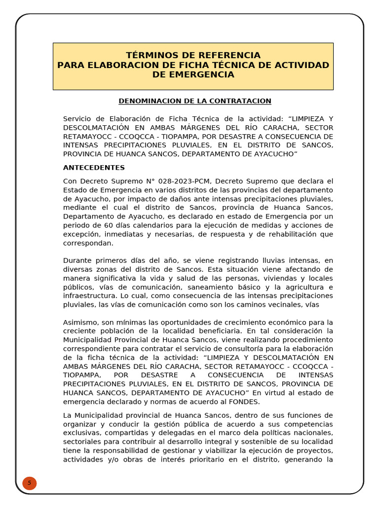 TDR Rio Caracha (Retamayocc-Ccoqcca-) - Sancos | PDF