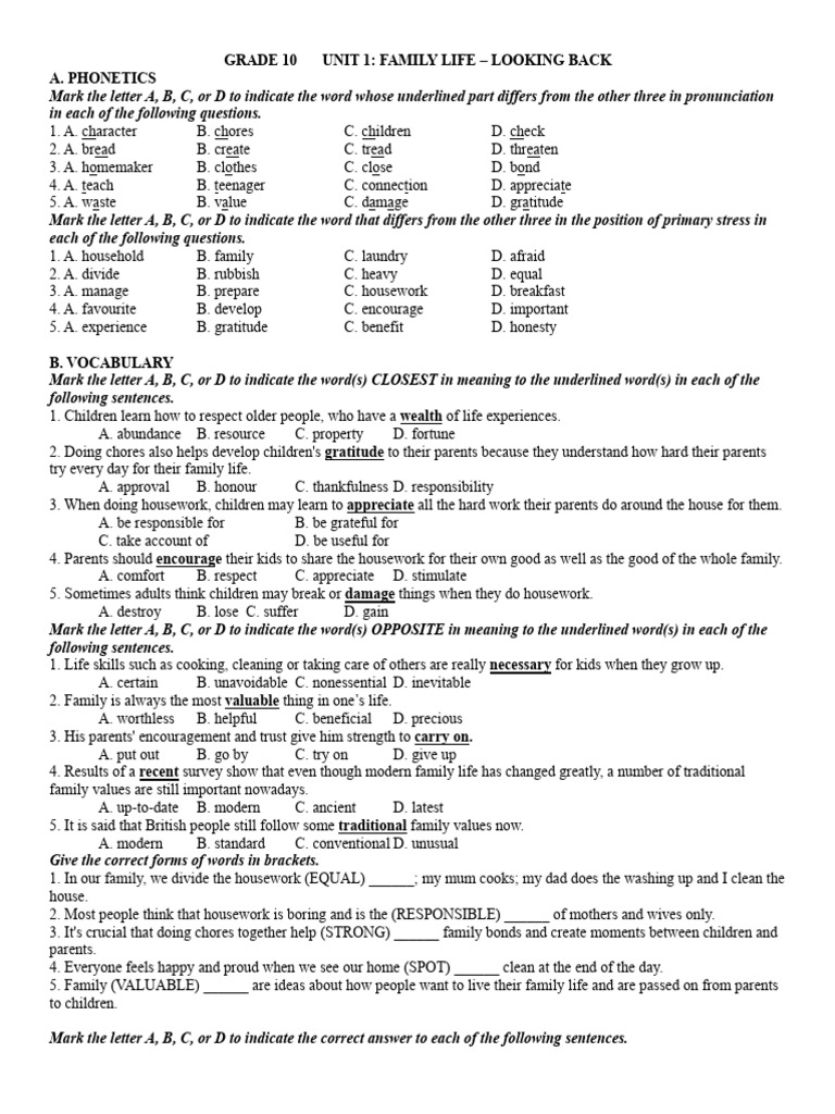G10 Unit 1 Looking Back | PDF