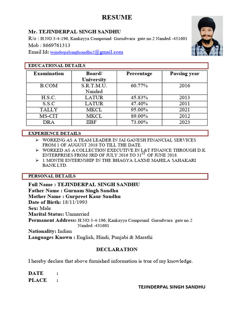 Tejinderpal Singh Sandhu Resume | PDF