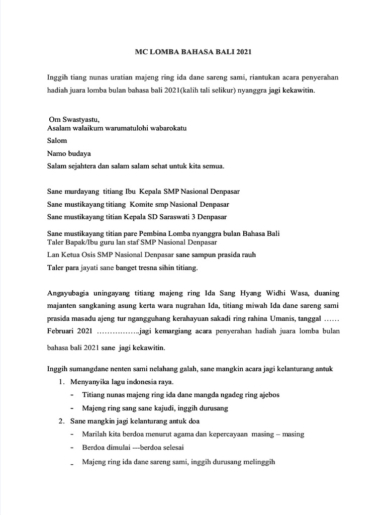 PDF MC Lomba Bahasa Bali 2021 - Compress | PDF