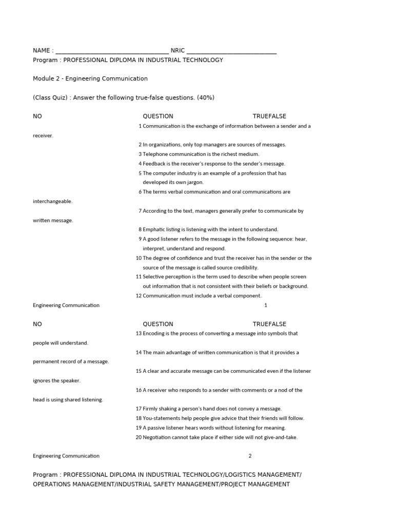 Quiz - Engineering Communication | PDF