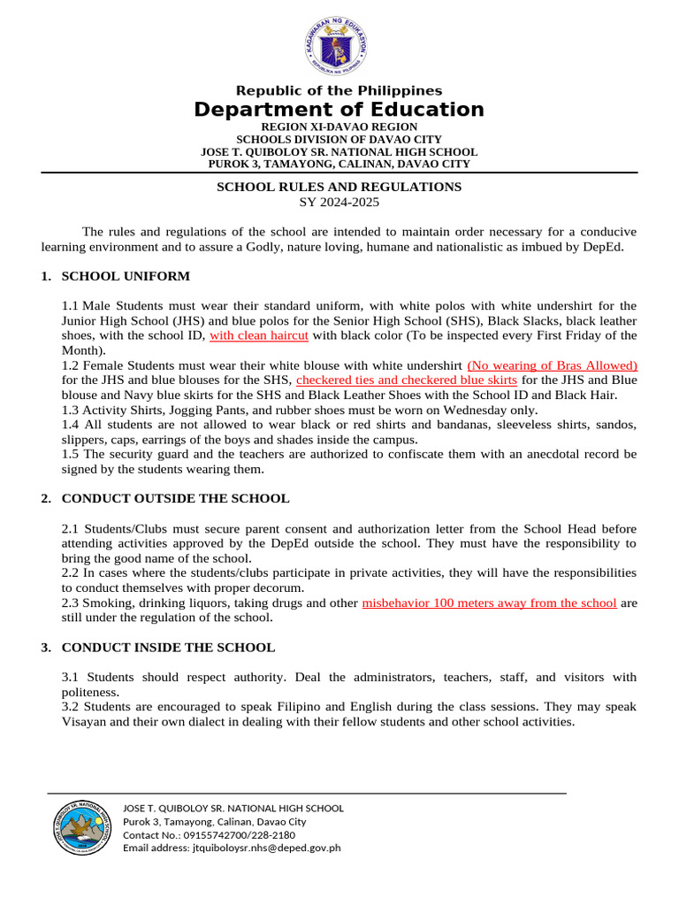 School Rules and Regulations | PDF