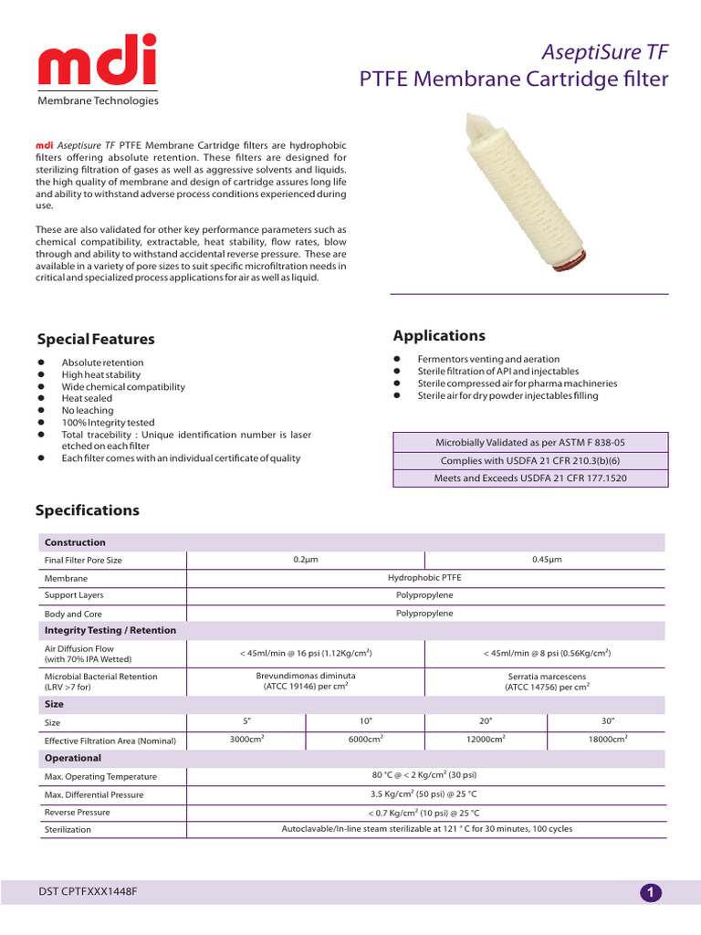 Midisart 2000 PTFE Filter Overview | PDF | Filtration | Chemistry