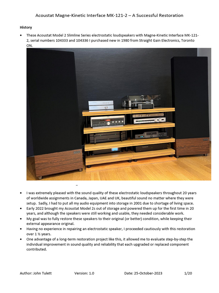 Acoustat MK-121-2 Restoration | PDF