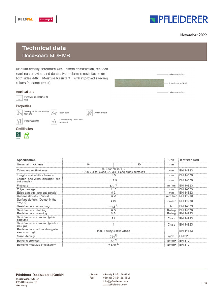 Technical Data Decoboard MDF - MR Im0028907 | PDF