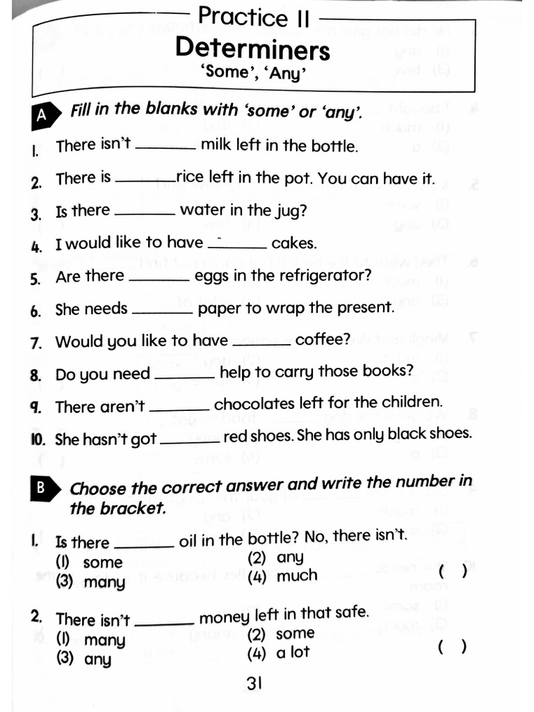 Practice 11 Determiners Some Any | PDF