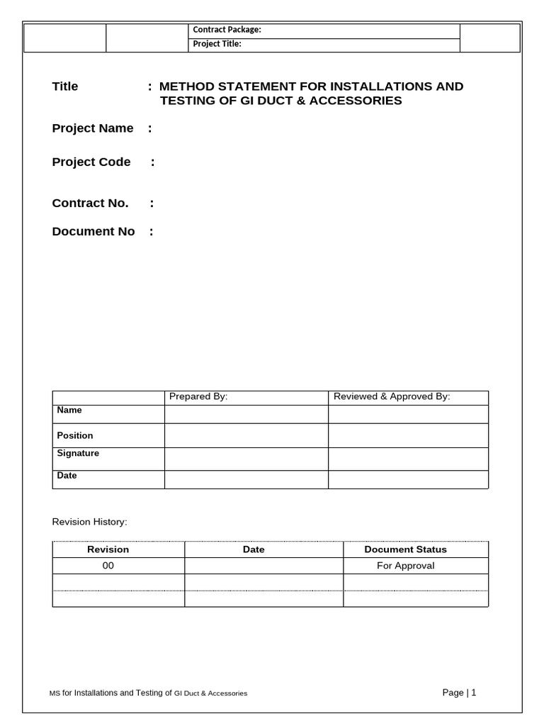 GI Duct Installation Method Statement | PDF | Duct (Flow) | Technology ...