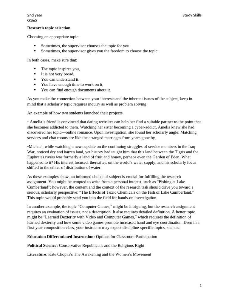 Topic Selection | PDF