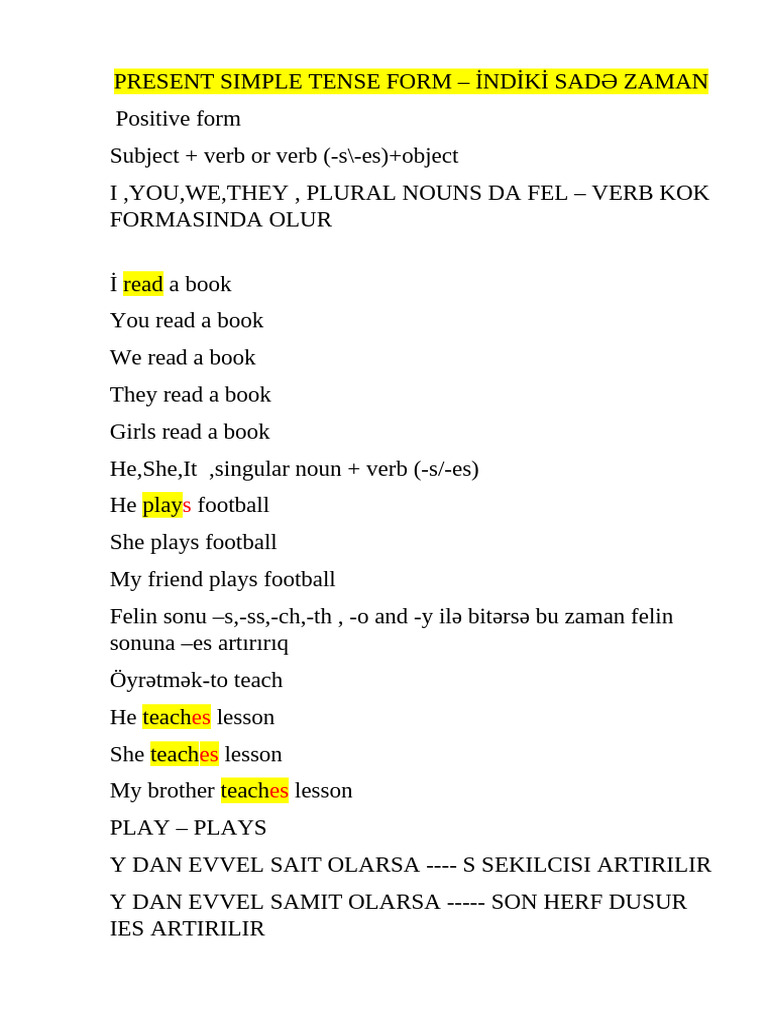 Present Simple Tense Form | PDF