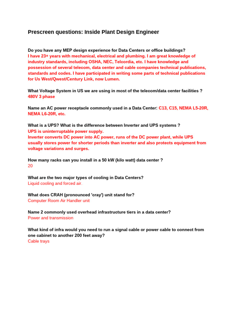 Pre Screen Interview Questions Contract Position | PDF