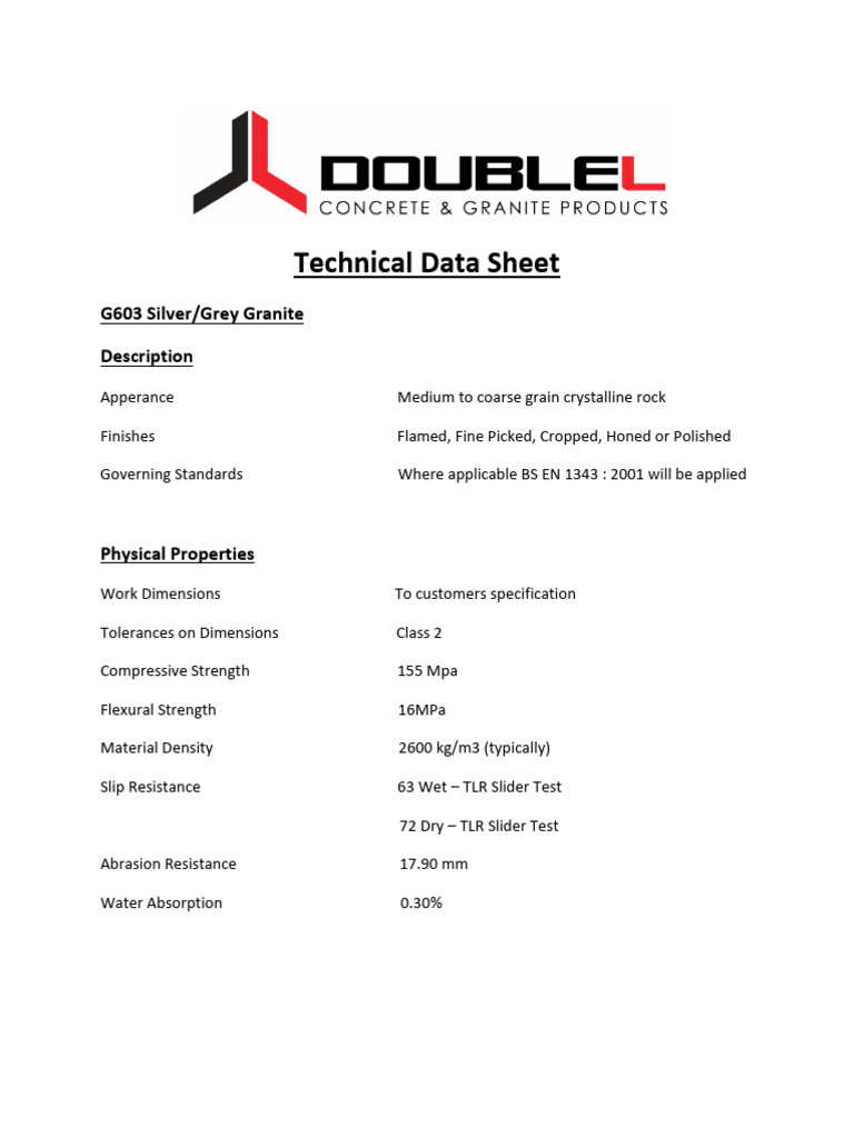 G603 Silver/Grey Granite Specifications | PDF