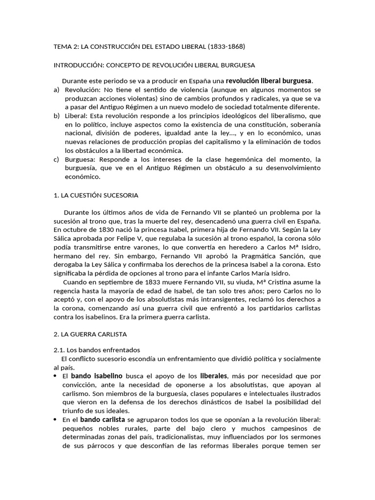Tema 2-La Construcción Del Estado Liberal (1833-68) | PDF