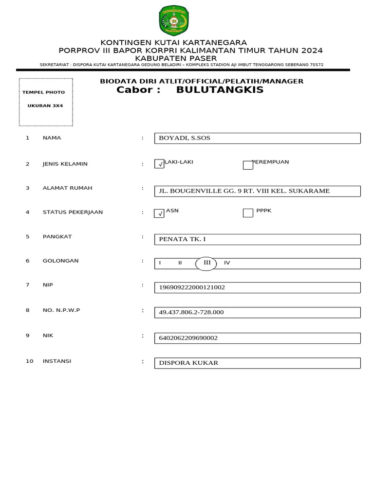 Contoh Formulir Pendaftaran | PDF