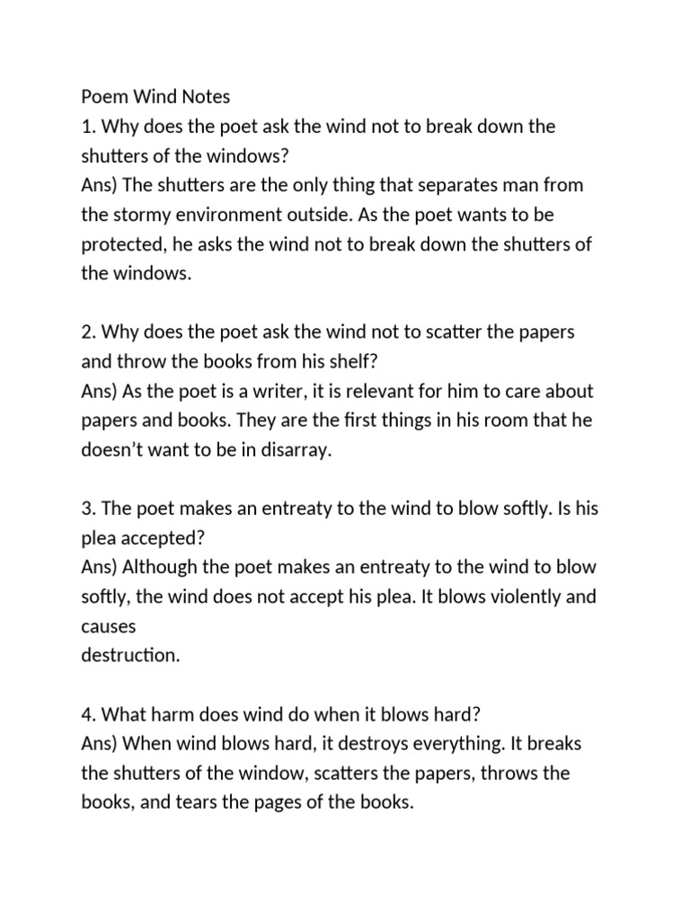 The Wind Poem Notes | PDF