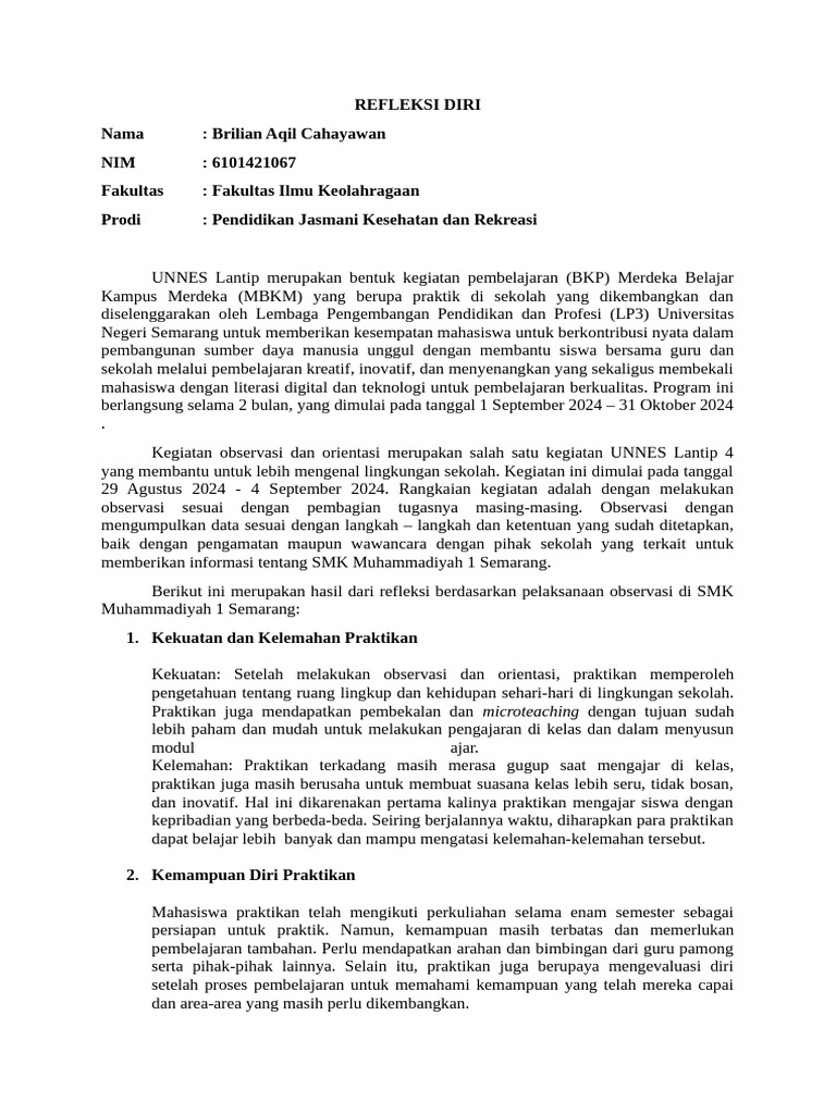 Refleksi - Brilian Aqil Cahayawan | PDF